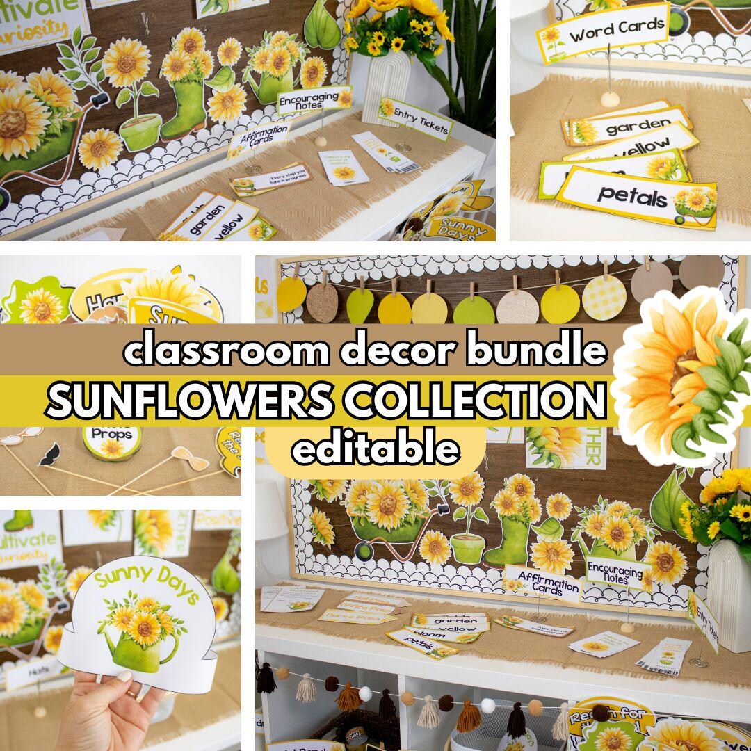Sunflowers Classroom Decor Bundle, Editable Bulletin Boards, Back to ...