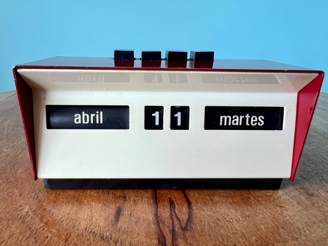 Vintage 60s Maroon Metal Perpetual Calendar - Retro Desk Organizer ...