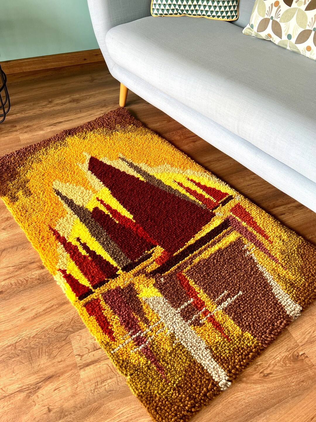 1970s Marine-themed Cotton Rug Vintage Nautical Tapestry for Boho Beach ...