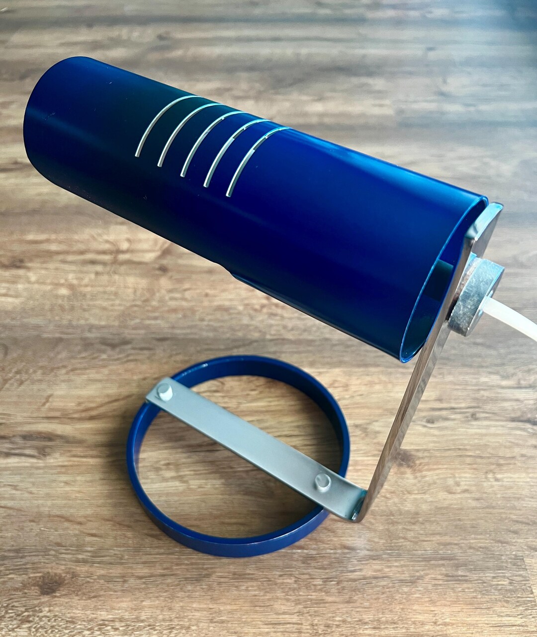 1970s Vintage Electric Blue Enamel Swivel Shade Table Lamp - Space Age ...