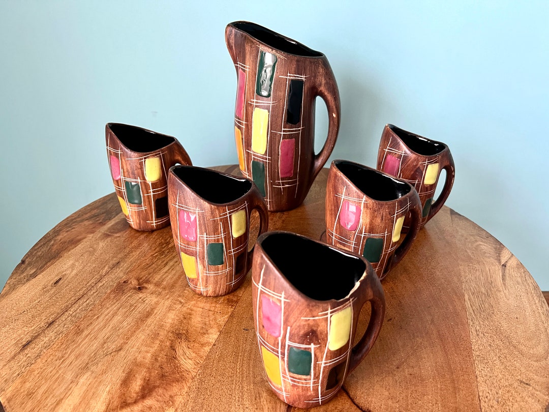 Vintage 60s Terracotta Jar and Pitcher Set - Retro Drink Serving ...