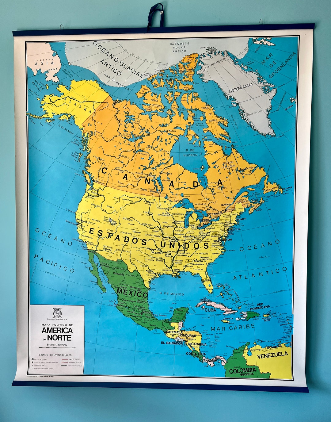 Vintage 1983 Map of North America - Full Color Double-sided Wall Art ...