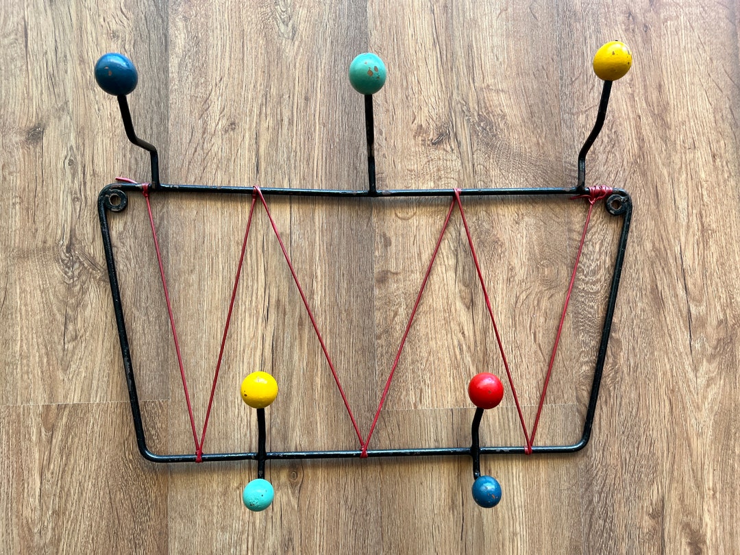 Vintage 1950s Wall Coat Rack With Sputnik Style and Colorful Wood Knobs ...