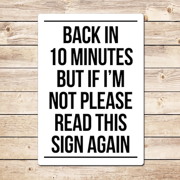Back in Minutes Sign - Etsy