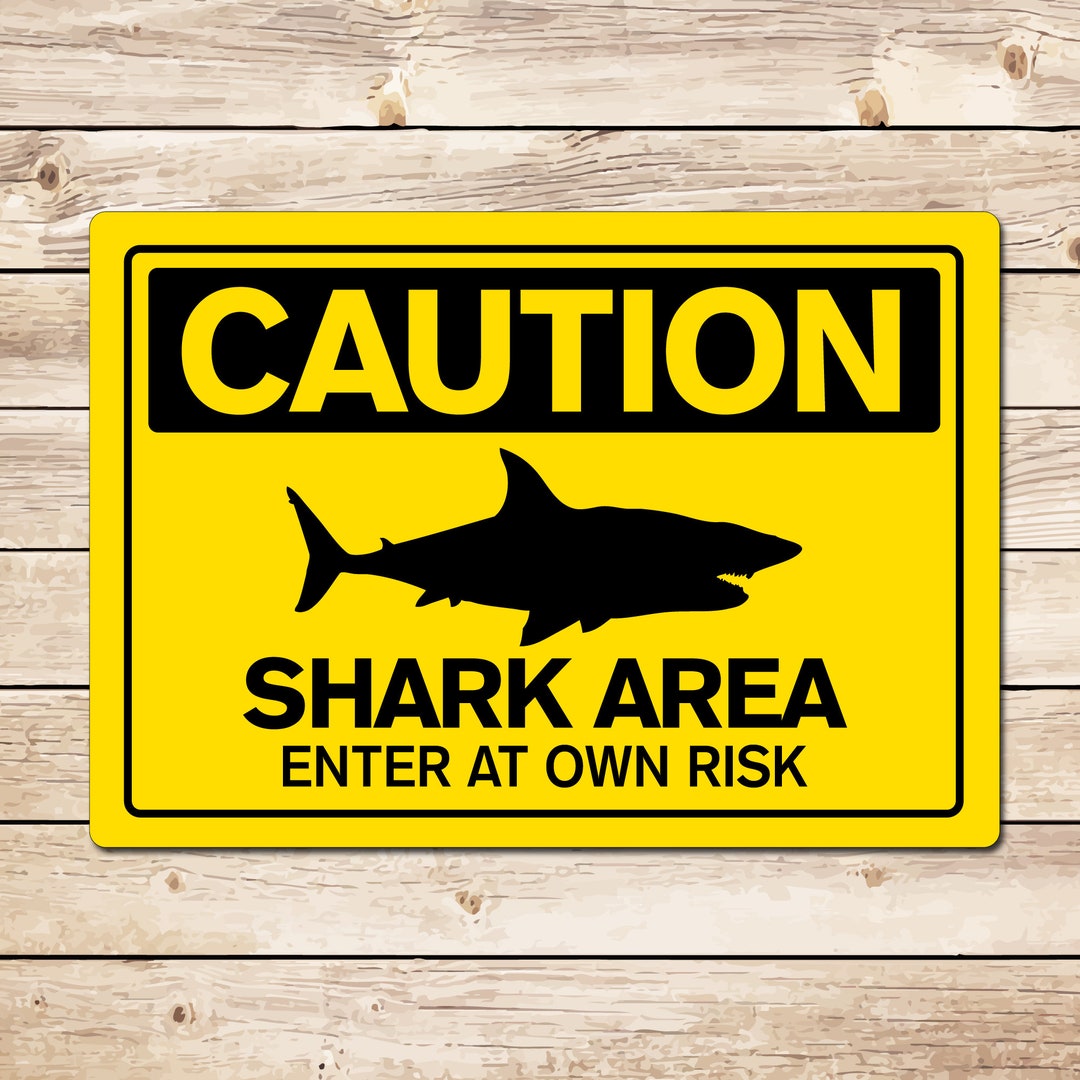 Caution Shark Area Funny Metal Sign - Man Cave Garden Pub Shed Bar ...