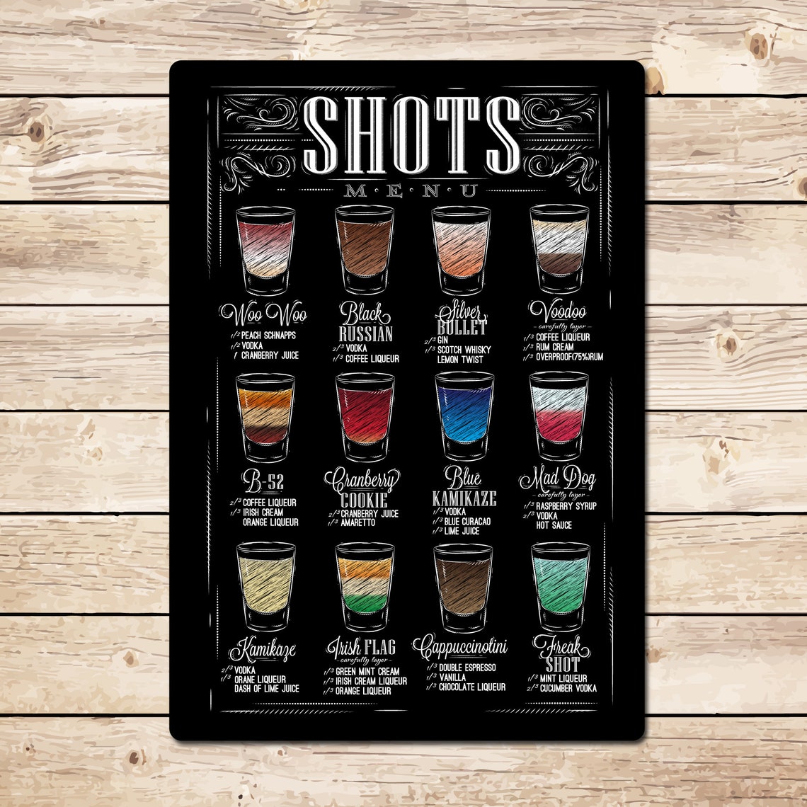 Shots Menu Cocktail Bar Sign Garden Pub Home Bar Man Cave - Etsy