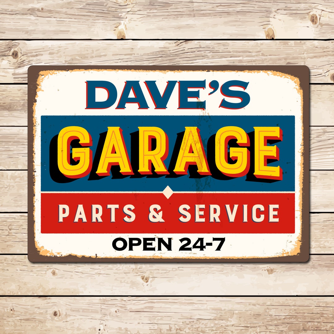 Personalised Metal Retro Garage Sign - Classic Car Mechanic Workshop ...