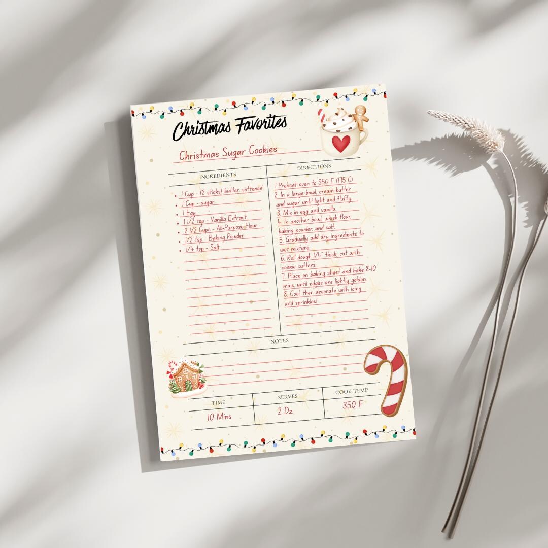 Printable Christmas Baking Recipe Cards: 5x7 Holiday Kitchen Templates ...