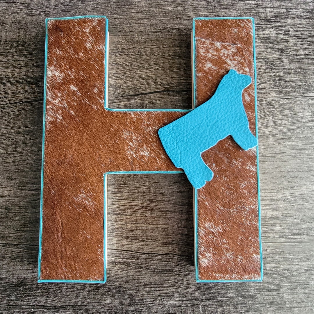 Cowhide and Leather Covered Wooden Letter 'H' With Leather Cow Cutout ...