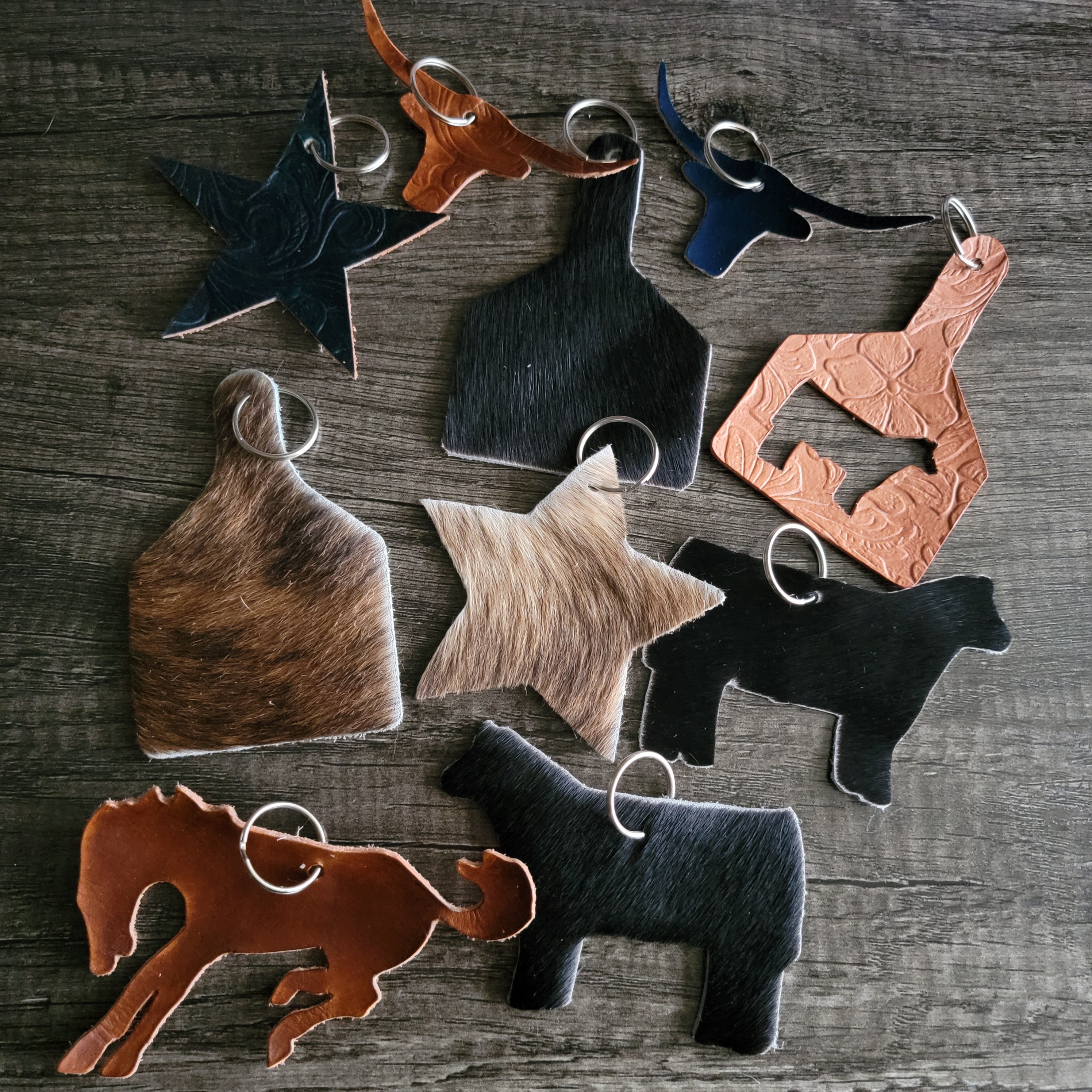 Leather Longhorn steer Key Chains Key Fob or Rear View Mirror Hanger - Etsy