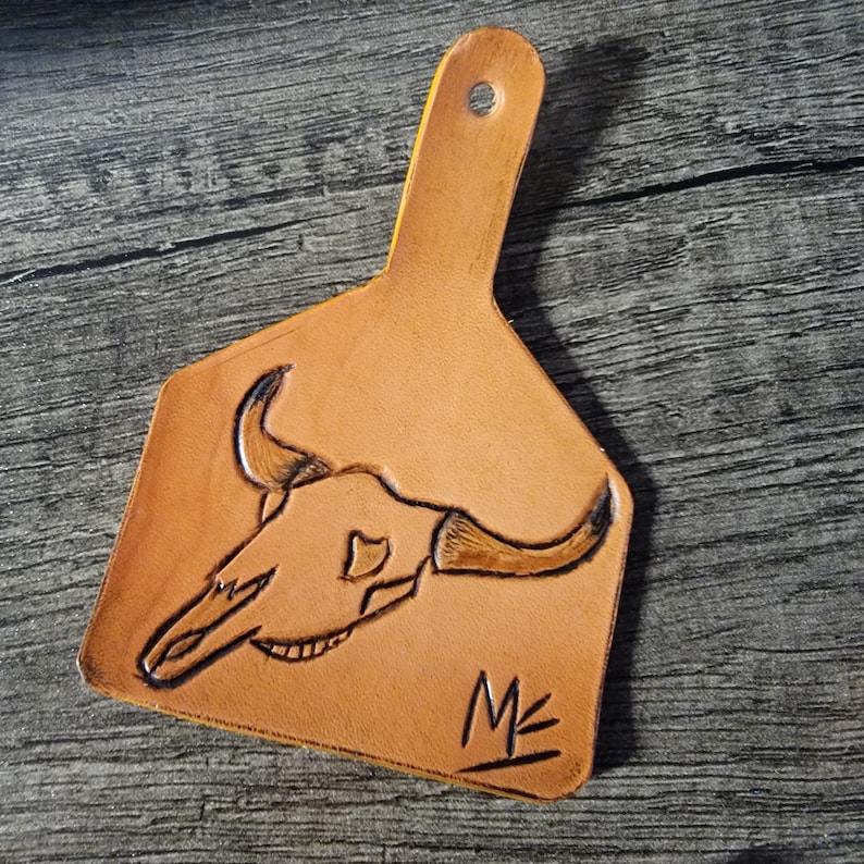 Leather Cow Ear Tag Cow Tags Key Chains Key Fob or Rear View Mirror ...