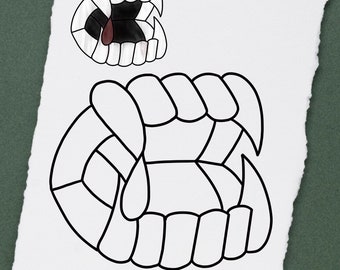 Vampire Fangs Stained Glass Pattern. PDF FILE. Halloween. Digital ...