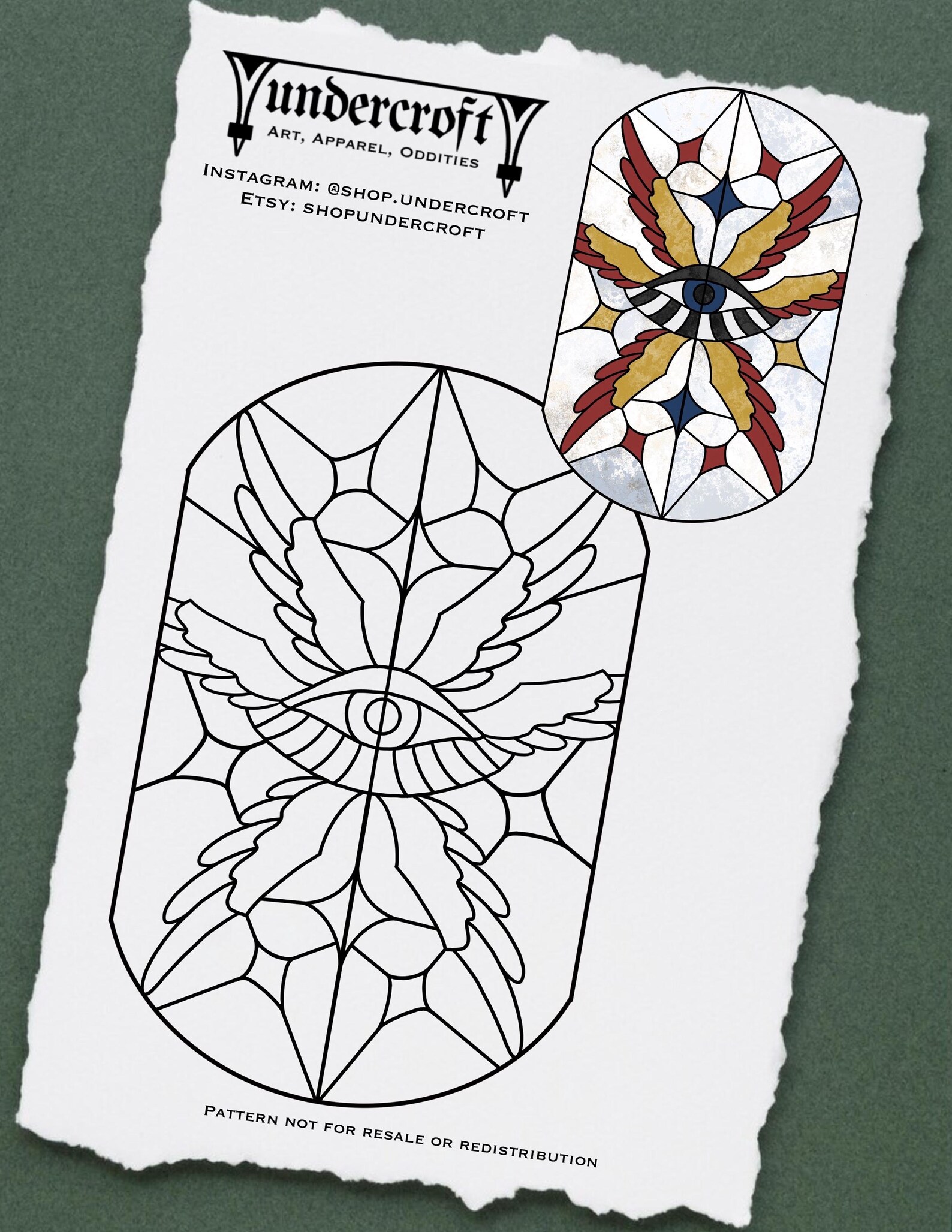 Angel Wings Eye Stained Glass Pattern, Tattoo Surreal Design (PDF ...