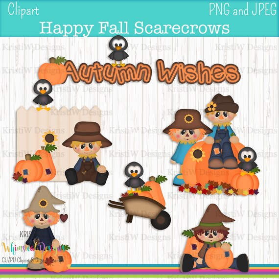 Happy Fall Scarecrow Clipart Commercial Use Clipart PNG - Etsy