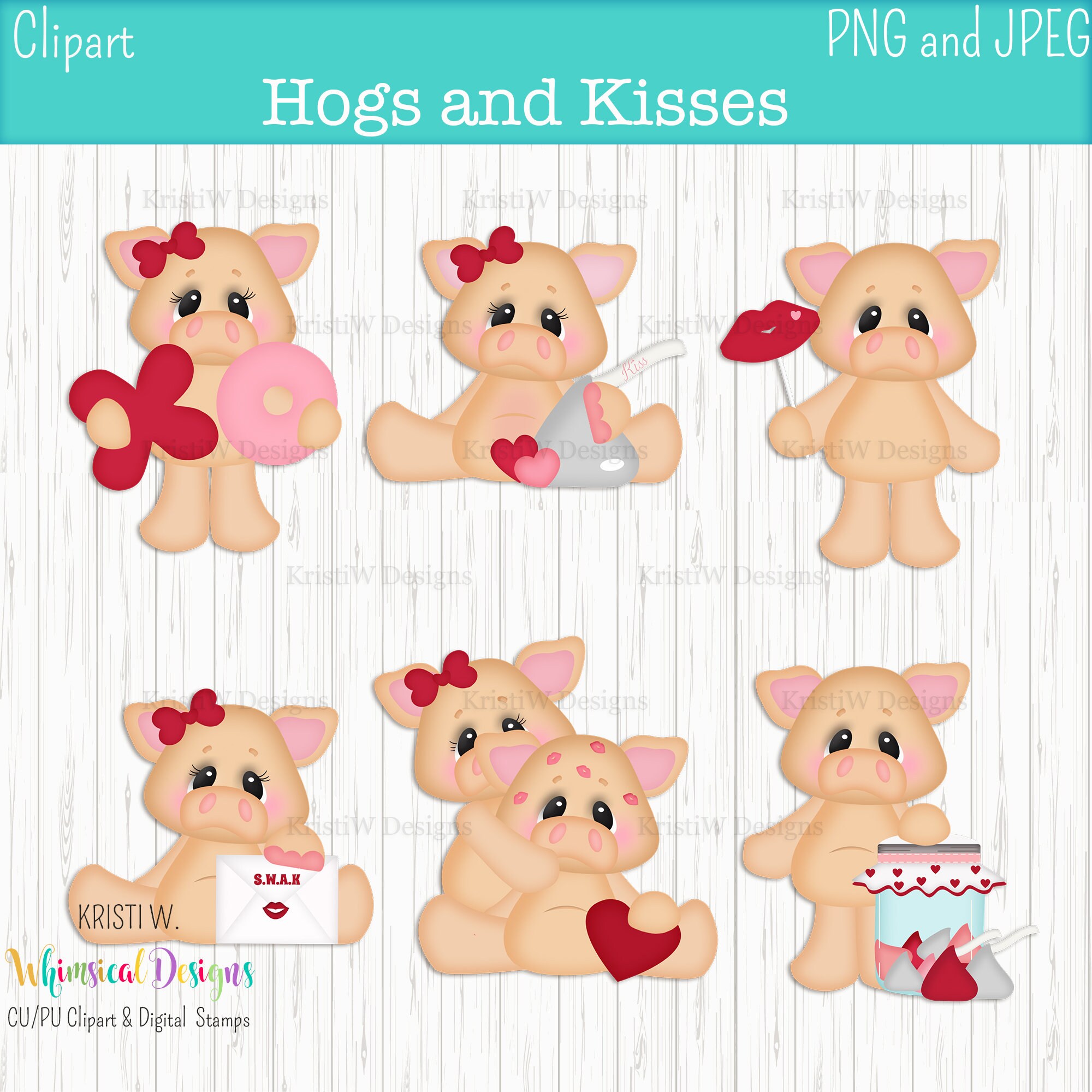 Hogs and Kisses Clipart Commercial Use Clipart PNG JPEG - Etsy