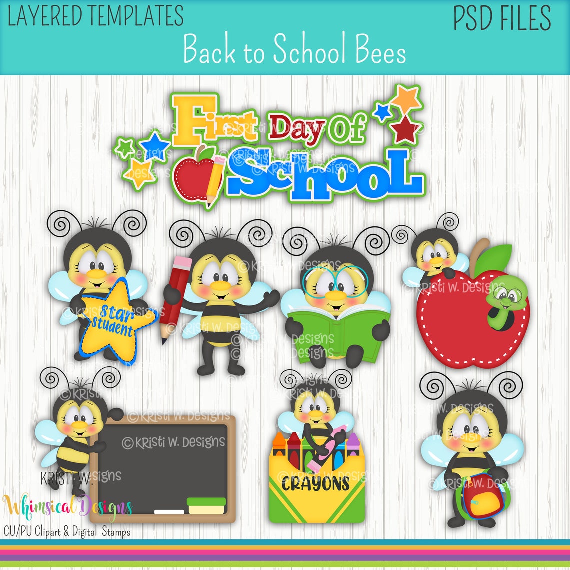 Back to School Bees Templates Commercial Use Digital PSD - Etsy