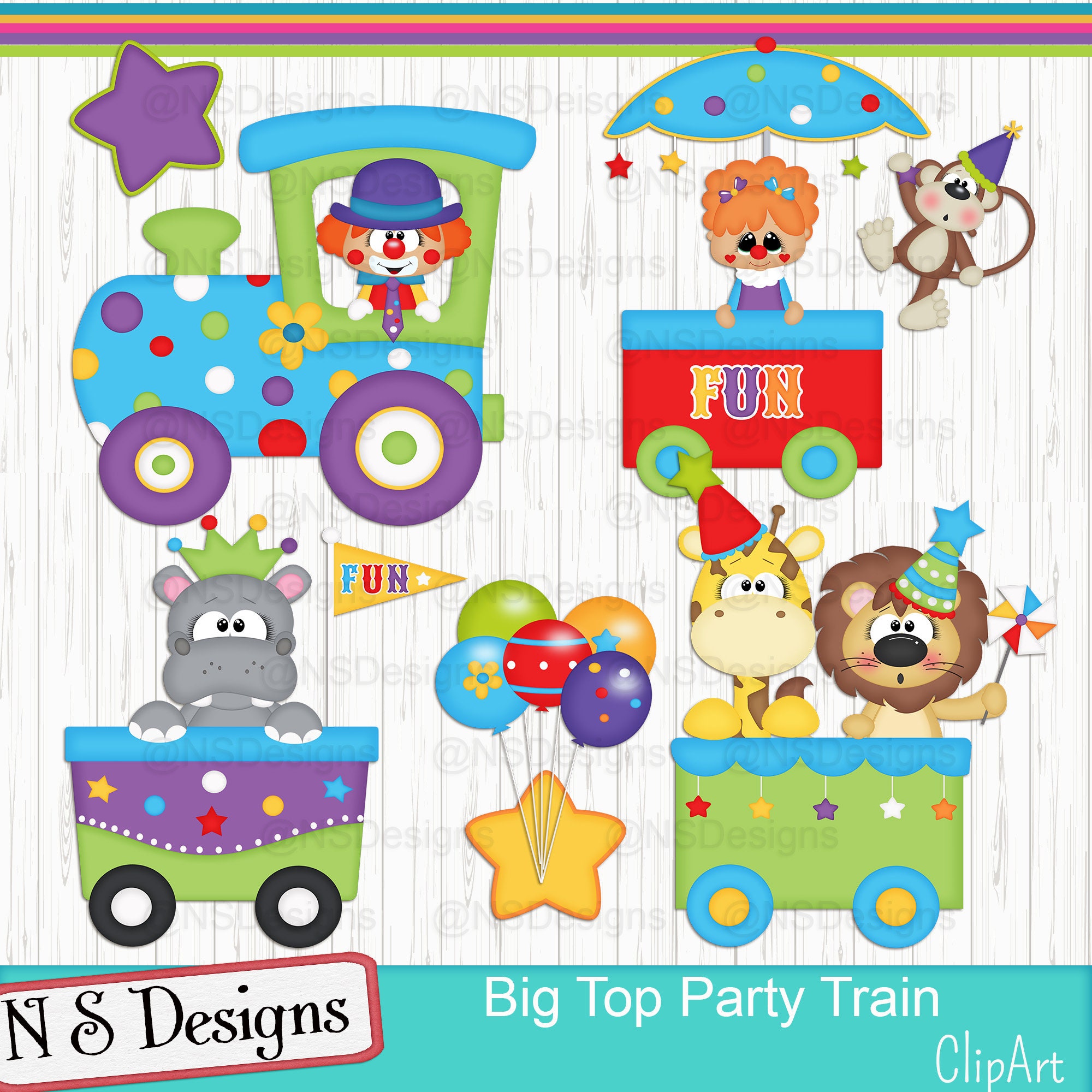 Big Top Party Train 1 Clipart Commercial Use, Clipart, Digital Clip Art ...