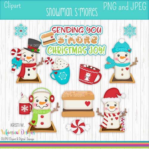 S'mores Snowman Clipart Pack Commercial Use Vector | Etsy