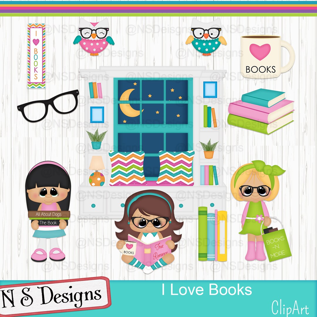 I Love Books Clipart commercial Use Clipart Digital Clip - Etsy
