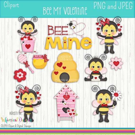 Bee My Valentine Clipart Commercial Use Clipart PNG JPEG | Etsy