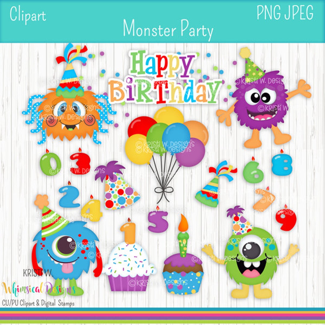 Monster Party Clipart Commercial Use Clipart PNG JPEG - Etsy