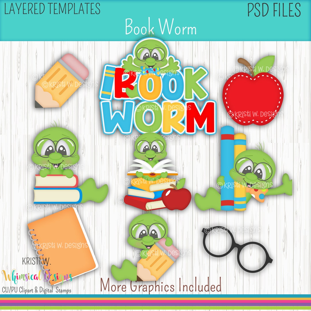 Book Worm Templates Commercial Use Digital PSD Layered - Etsy