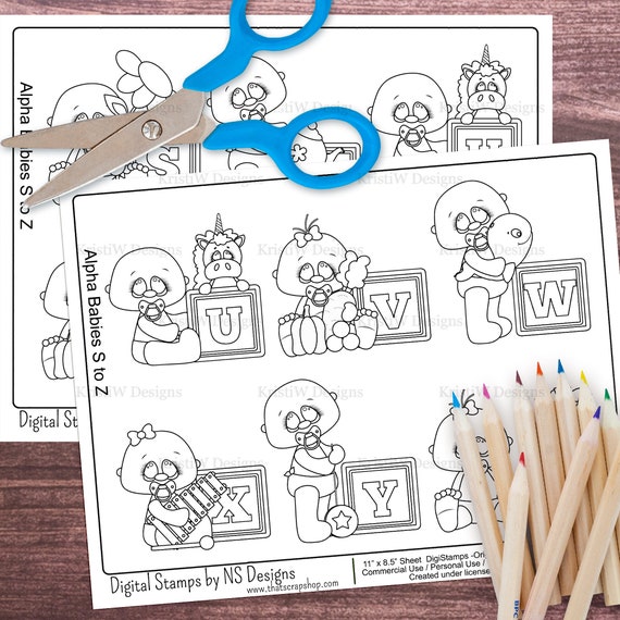 Papercraft Alpha Babies A to F Digital Stamps-commercial use DigiStamp ...