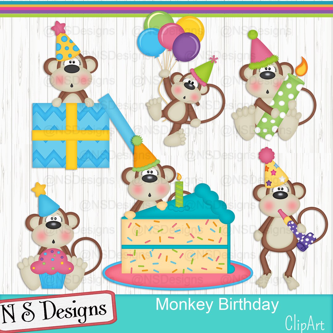 Monkey Birthday Clipart-commercial Use, Clipart, Digital Clip Art ...