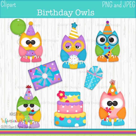 Birthday Owls Clipart Commercial Use Clipart PNG JPEG | Etsy