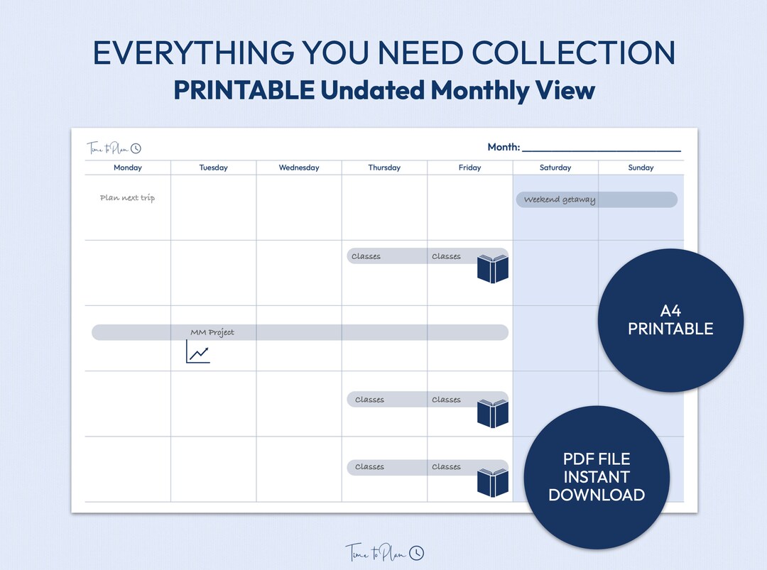 Printable Monthly View Time to Plan - Etsy