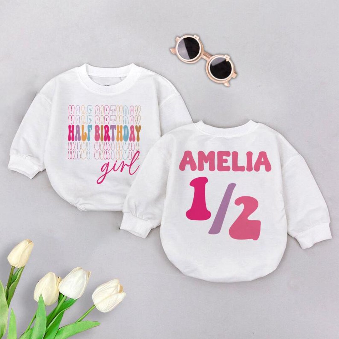 Personalized Half Birthday Outfit Baby Girl, Half Way to One Romper ...
