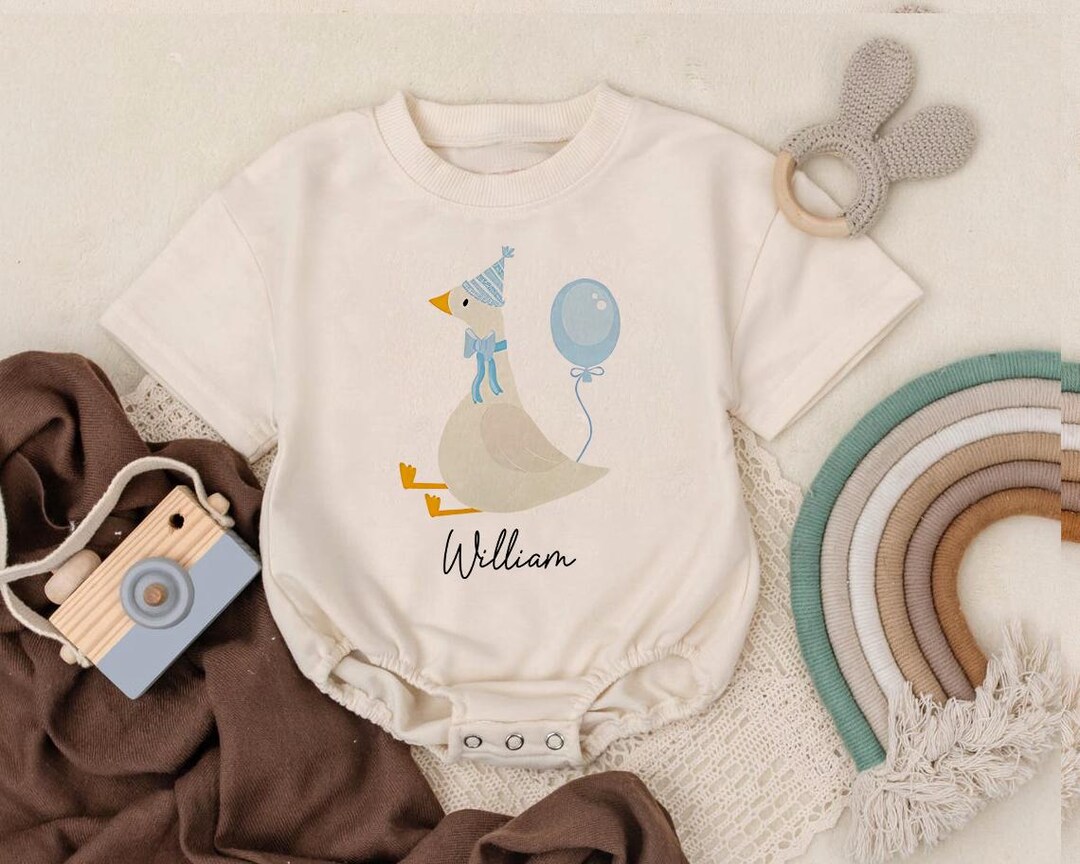 Personalized Blue One Silly Goose Birthday Romper, Custom Name Baby ...
