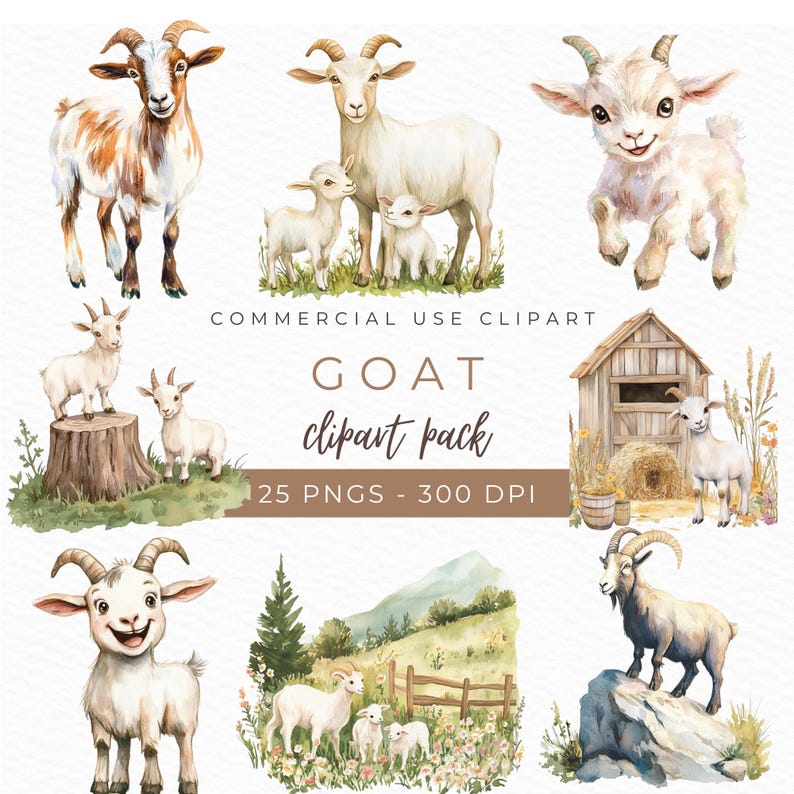 Goat Clipart, Watercolor PNG, Cute Farm Animal Illustration, Baby Goat ...