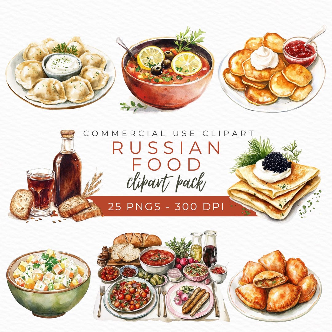Russian Food Clipart, Traditional Cuisine Art, Watercolor Food Graphics ...