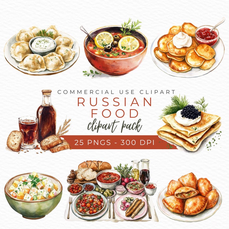 Russian Food Clipart, Traditional Cuisine Art, Watercolor Food Graphics ...