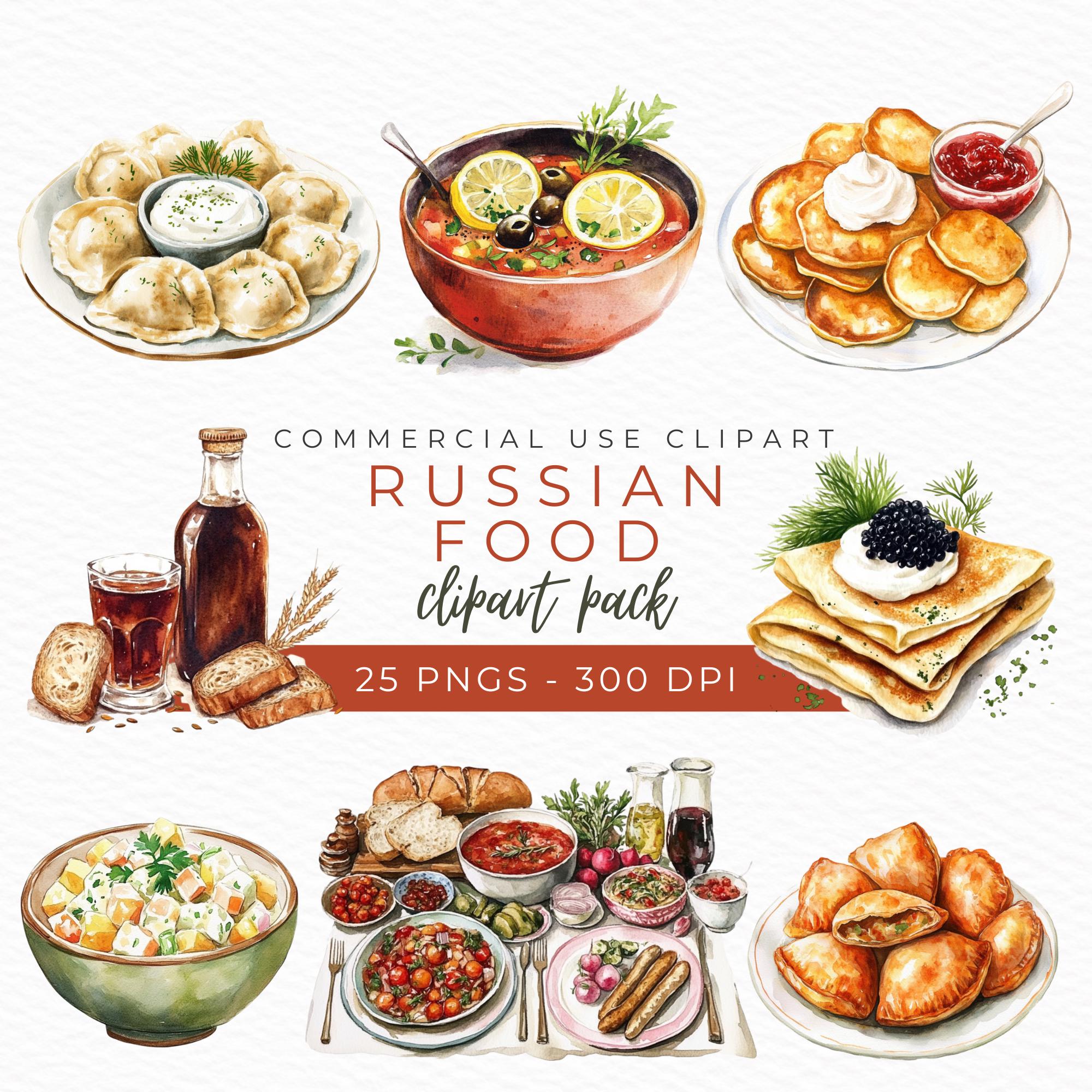 Russian Food Clipart, Traditional Cuisine Art, Watercolor Food Graphics ...