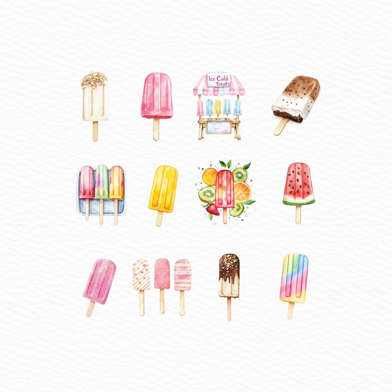 Popsicle Clipart, Watercolor Popsicle PNG, Summer Dessert Art, Tropical ...
