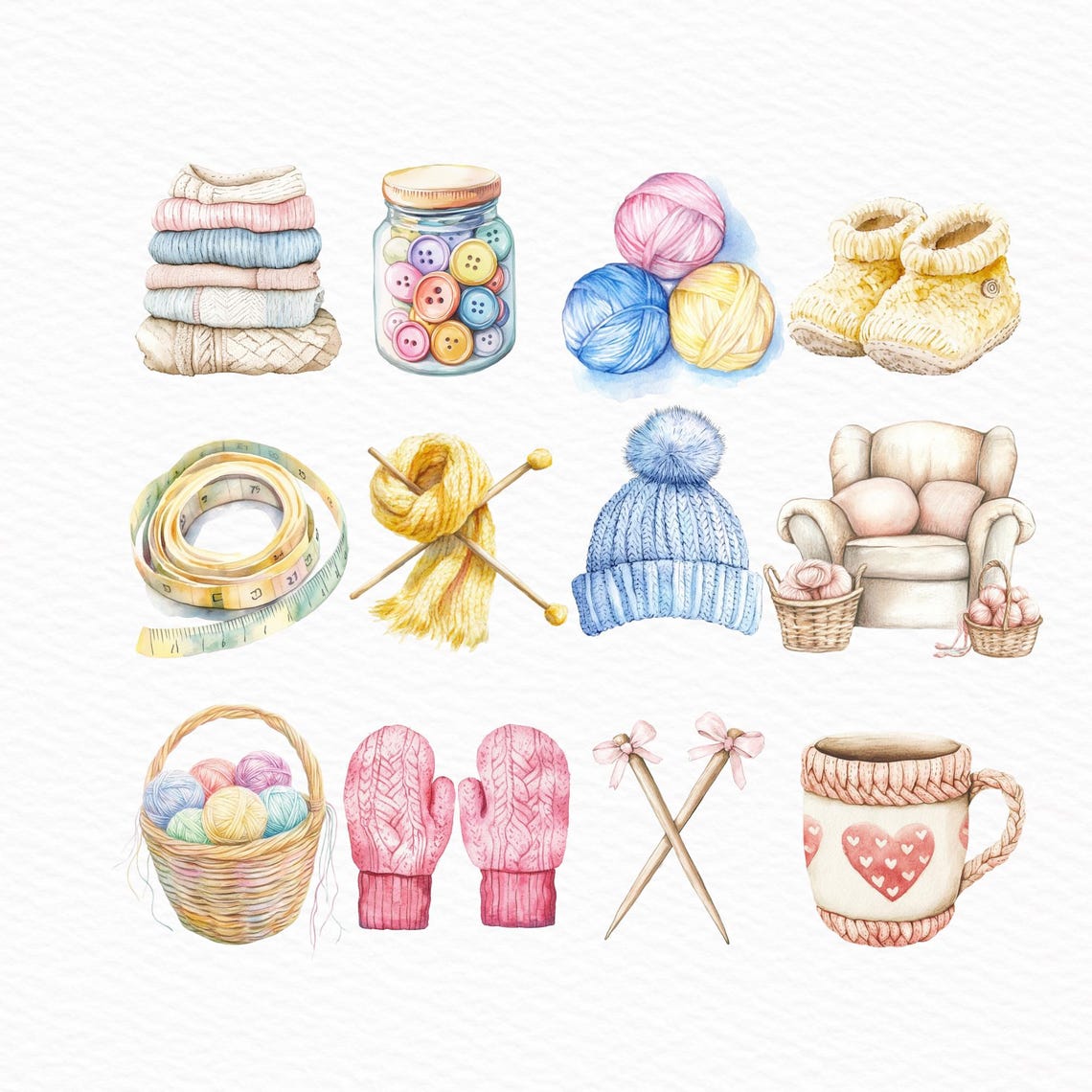 Watercolor Knitting Clipart, Yarn PNG, Crochet Art, Knitting Supplies ...