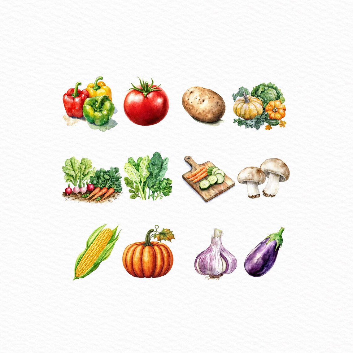Vegetable Clipart, Watercolor PNG, Broccoli and Carrot Art, Tomato ...