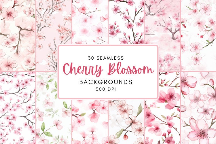Cherry Blossom Digital Paper Pack Sakura Seamless Patterns Spring ...