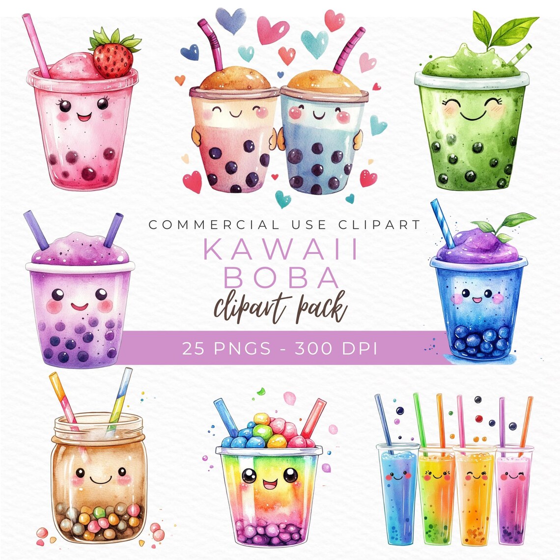 Kawaii Boba Clipart, Cute Boba PNG, Bubble Tea Illustration, Rainbow ...