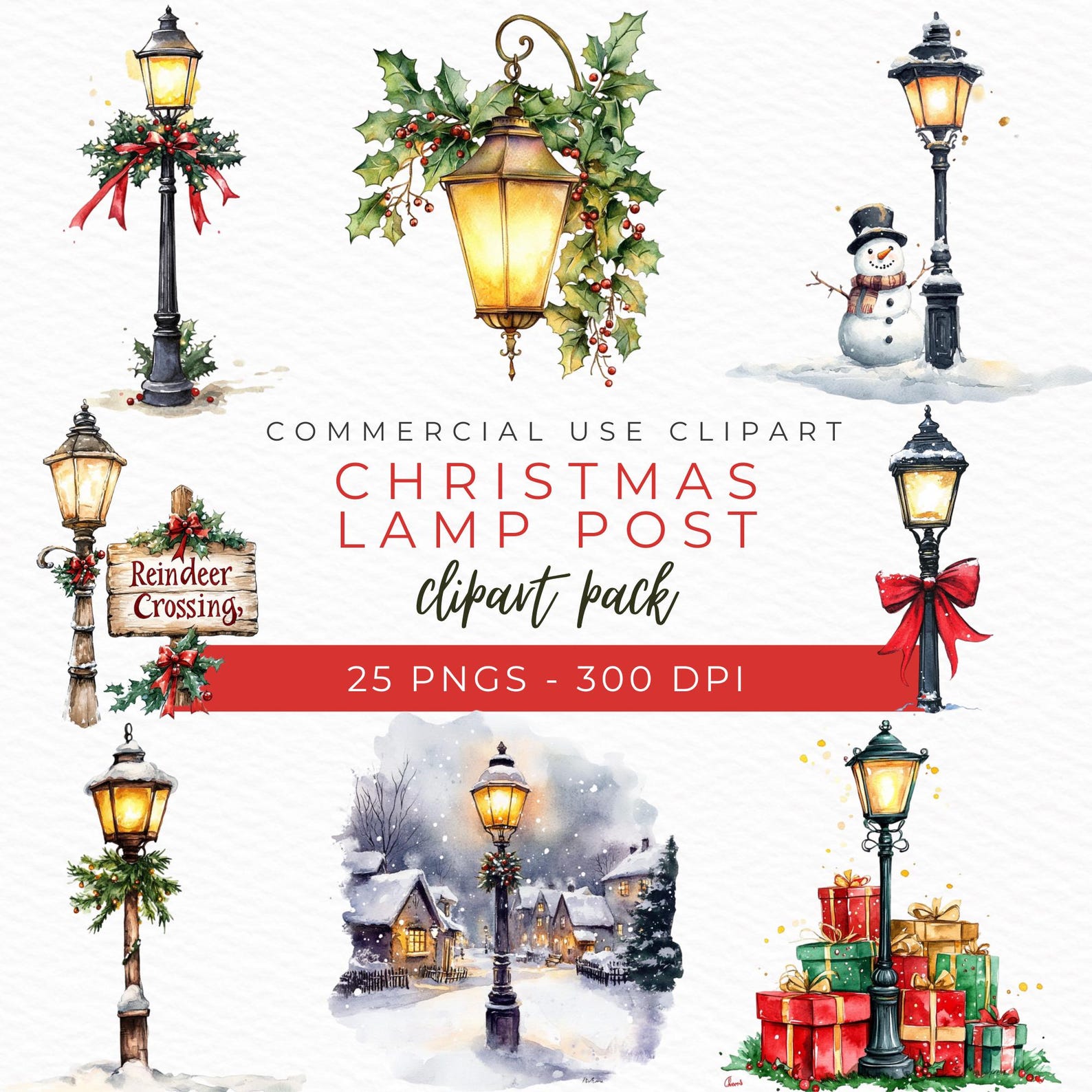 Christmas Lamp Post Clipart, Festive Holiday Art, Lamp Post ...