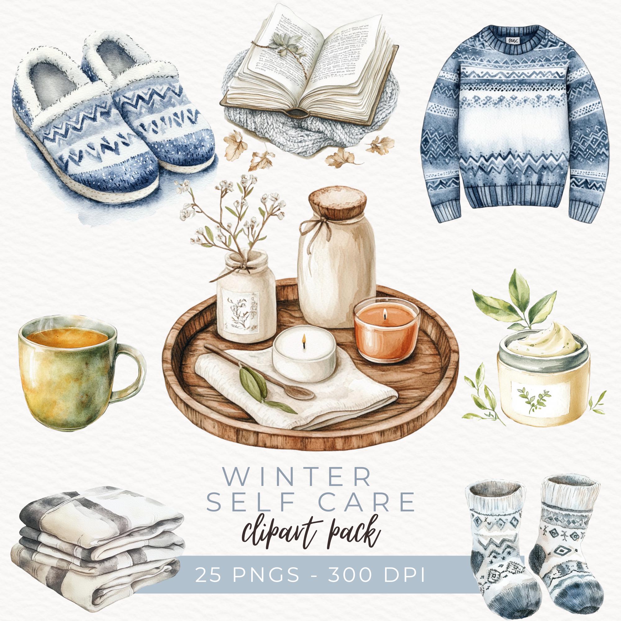 Winter Self Care Clipart, Cozy Hygge Art, Self Love Illustration, Spa ...
