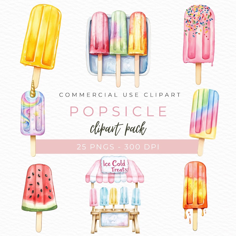 Popsicle Clipart, Watercolor Popsicle PNG, Summer Dessert Art, Tropical ...