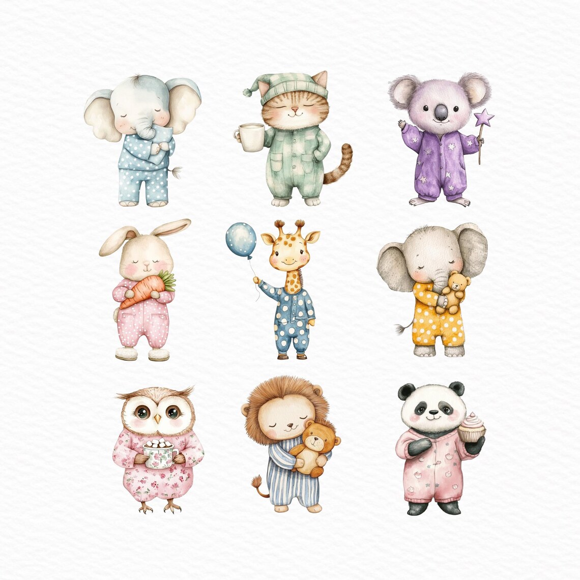 Animals Wearing Pajamas Clipart, Cute Nursery Art, Woodland Animals ...