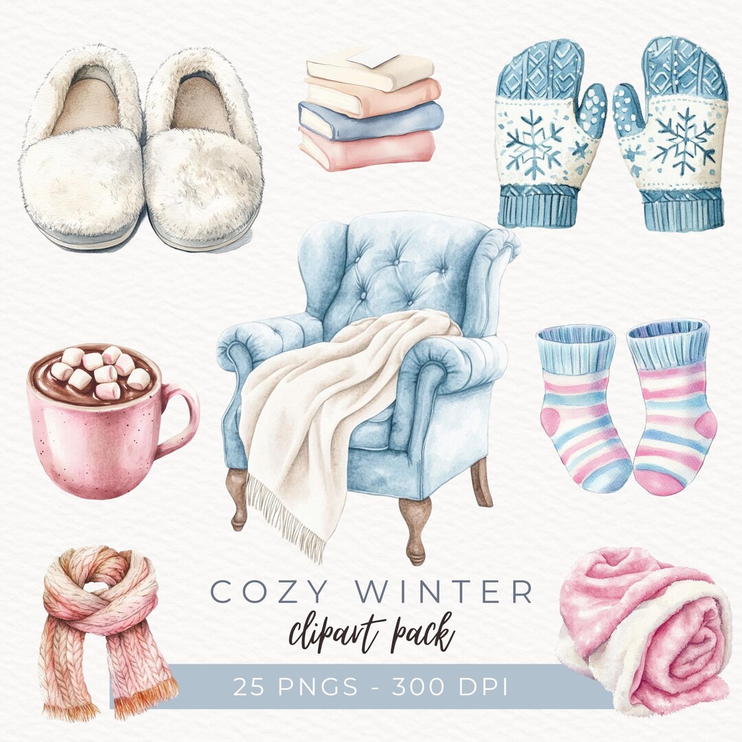 Watercolor Pastel Cozy Winter Clipart, Holiday Art, Christmas Graphics ...