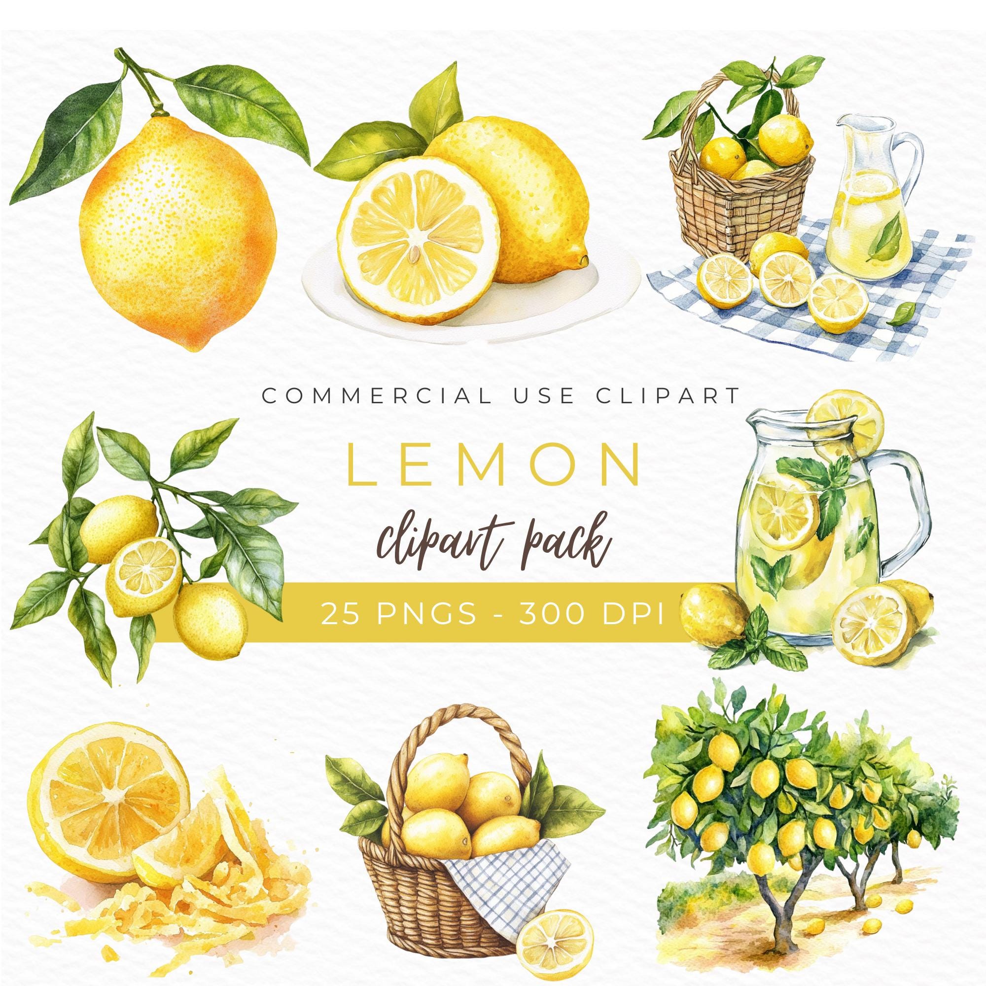 Lemon Clipart, Watercolor PNG, Citrus Fruit Illustration, Lemon Slice ...
