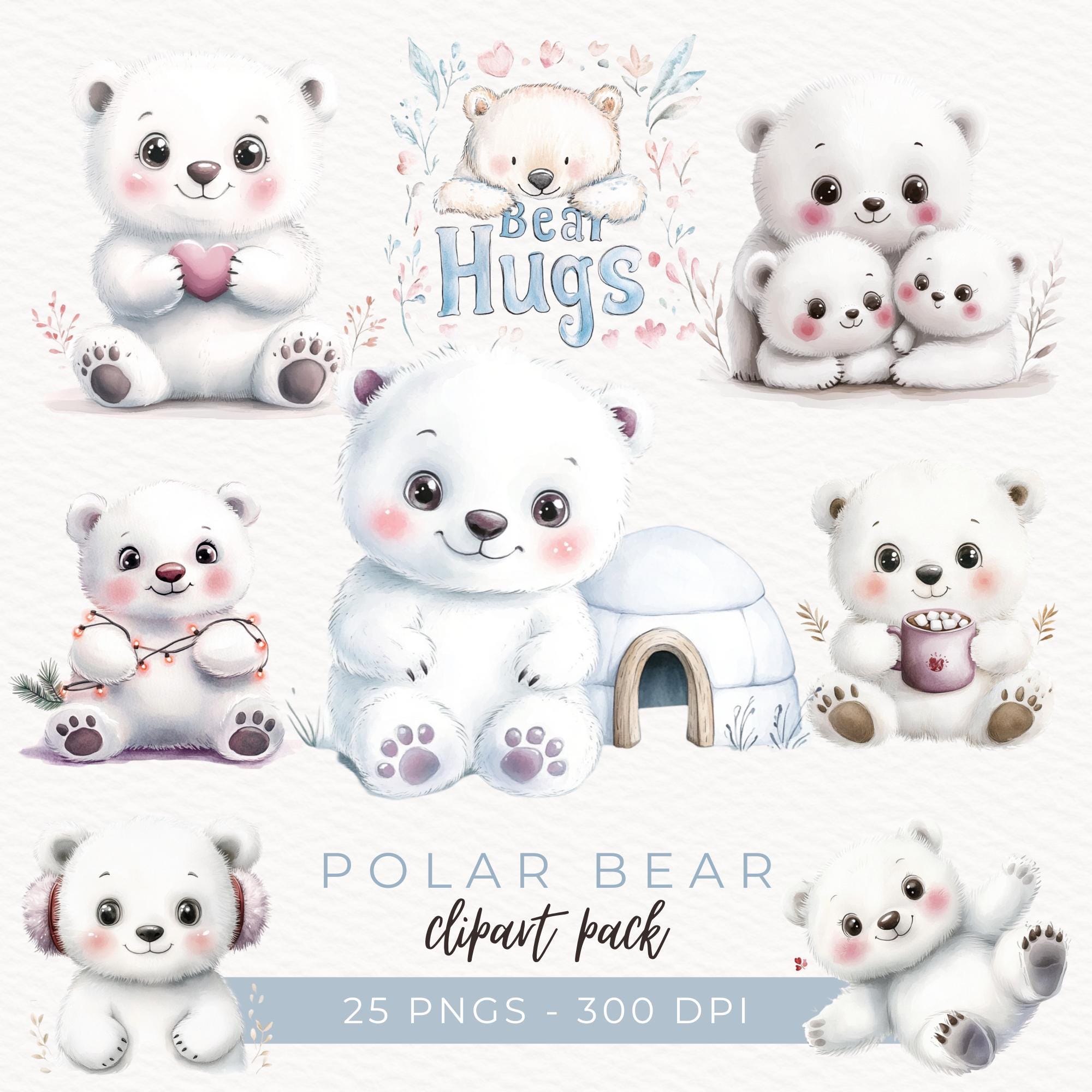 Polar Bear Clipart, Baby Polar Bear PNG, Winter Animal Art, Christmas ...