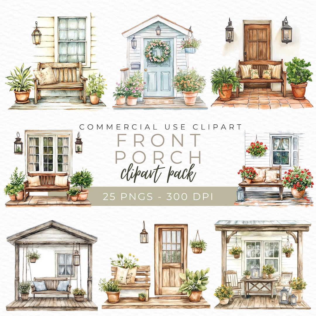 Front Porch Clipart, Rustic Porch PNG, Cottagecore Graphics, Autumn ...