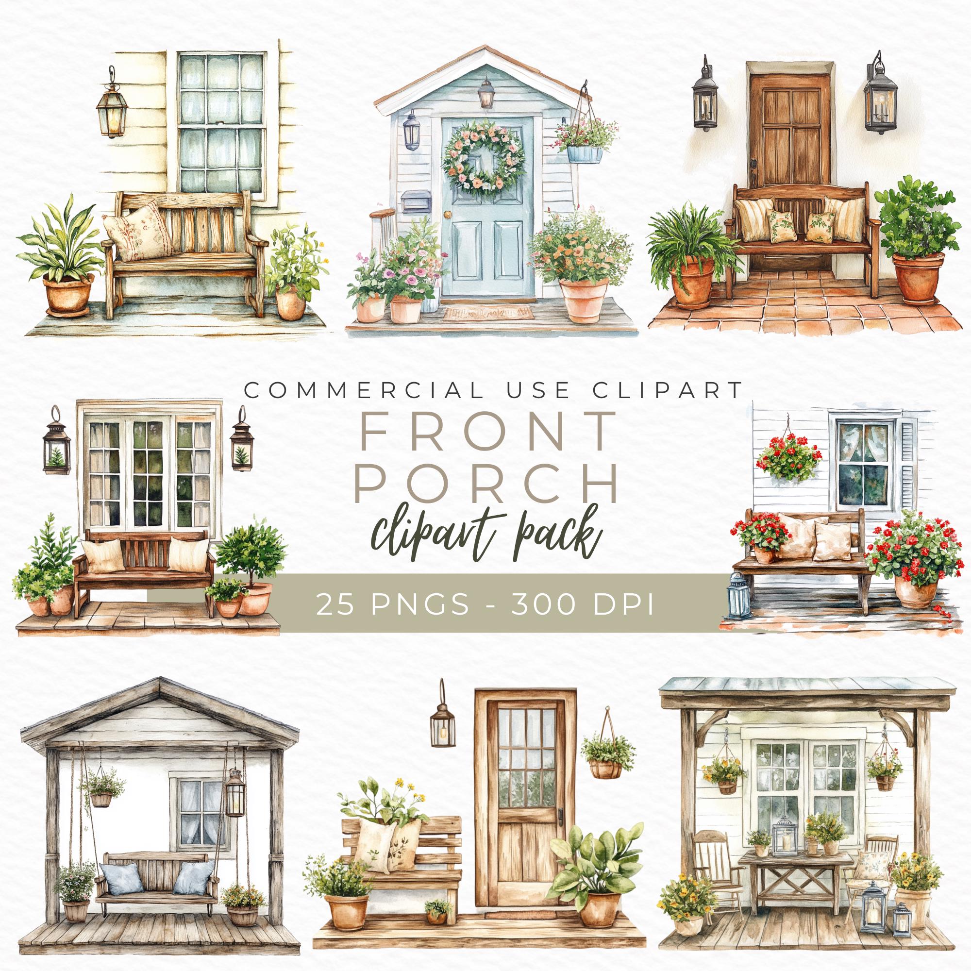 Front Porch Clipart, Rustic Porch PNG, Cottagecore Graphics, Autumn ...